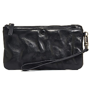 Ancicraft Womens Wallet Wristlet Leather Zippered Clutch Bag Phone Pouch with Snap Credit Card Holder Black Gift