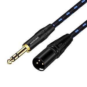 DREMAKE XLR to 1/4 Inch TRS Mic Audio Cable, 6FT XLR 3 Pin Male to Quarter Inch 6.35mm/6.5mm TRS Male Balanced Interconnect Patch Cord for Electric Drum, Saxophone, Effect Pedal, AMP, Power Amplifier