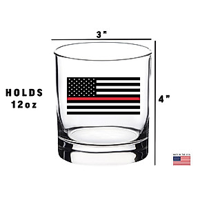 Rogue River Tactical Firefighter Thin Red Line Flag Old Fashioned Whiskey Glass Drinking Cup Gift For Fire Fighter Department FD