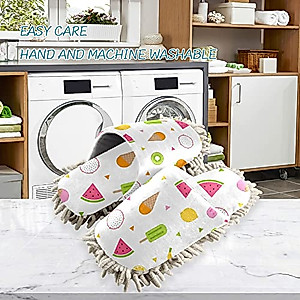 Microfiber Cleaning Slippers Cute Tropical Fruits Washable Mop Shoes Slipper for Men/Women House Floor Dust Cleaner, Size M