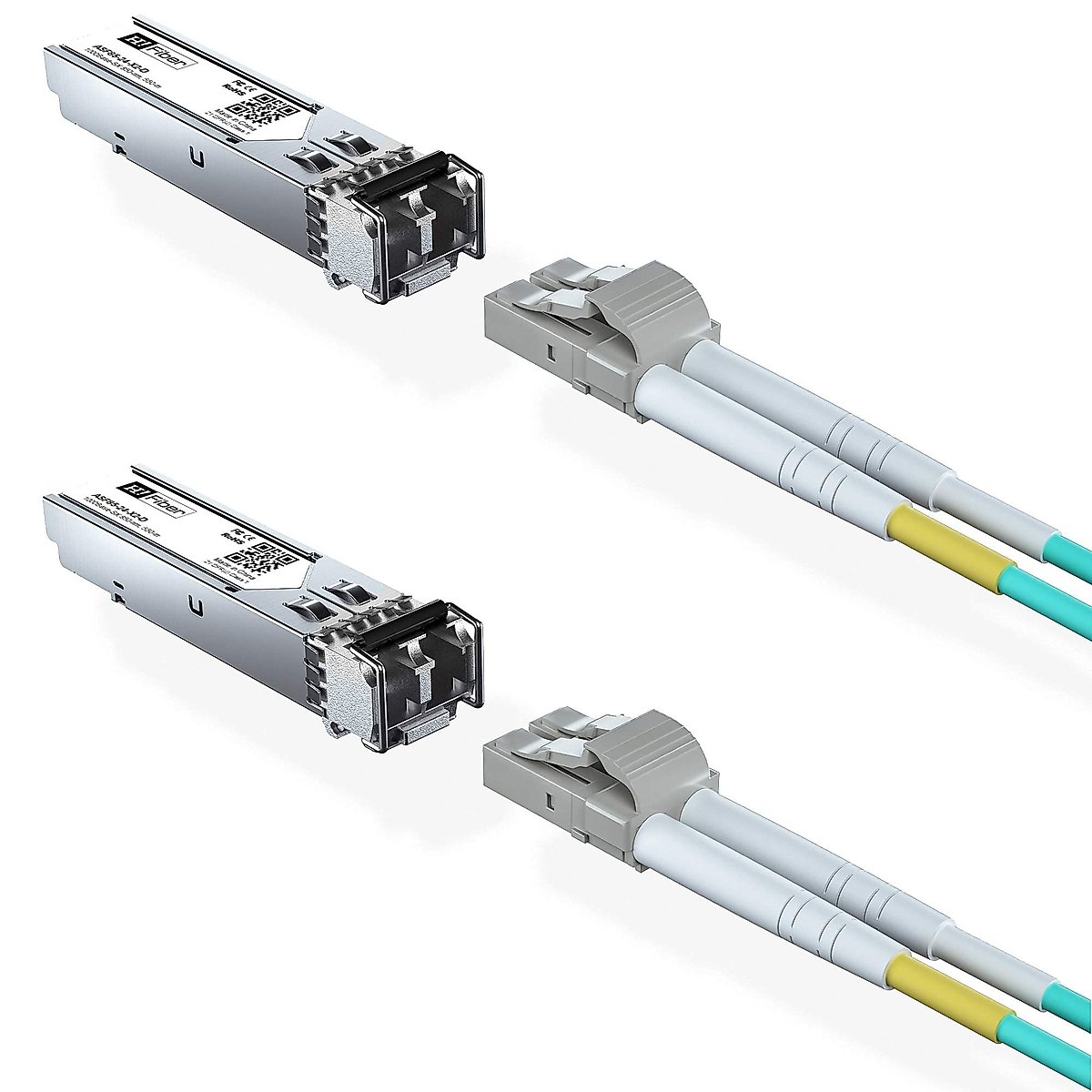 2 Pack of SFP Transceiver Multimode Gigabit Mini-GBIC Module Bundle with 1meter OM3 LC to LC Fiber Patch Cable, 1000Base-SX Compatible for Netgear AGM731F and More