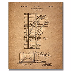 Railroad Train Patent Prints - Set of 6 (8 inches x 10 inches) Photos Locomotive Railway