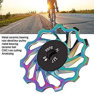 Oumefar Bicycle Rear Derailleur Wheel, 11T Rear Jockey Wheel Anodizing CNC Iron Cutting Metal Bearing Ceramic Ball Labor Saving for Road Bikes Sportinggoods
