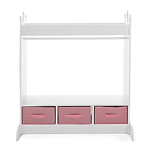Kids Armoire Dress-Up Storage w/Mirror and Drawers,Dress up Closet,Costume Dress up Wardrobe,Pretend Storage Closet for Kids w/Side Pocket Top Shelf Shoes Storage for Bedroom Girls Room, White