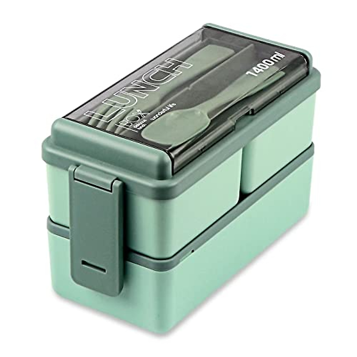 Bento Box Adult Lunch Box, 2 Layer Stackable Bento Lunch Containers for Adult with 3 Compartments, BPA-FREE Bento Lunch Box with Utensil(49 Oz), Leak-Proof Salad Box Microwave Safe Bento Box