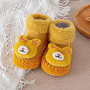 Infant Toddle Footwear Winter Toddler Shoes Soft Bottom Indoor Non Slip Warm Floor Animal Socks Shoes Boy Toddler Running Shoes (Yellow, 12-18 Months)