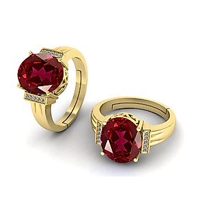 LMDPRAJAPATIS 7.25 Carat Red Ruby Birthstone Gold Plated Adjustable Ring For Men And Women