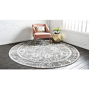 Unique Loom Rosso Collection Vintage, Traditional, Bohemian, Geometric, Distressed, Southwestern Area Rug, 8' 0" x 8' 0", Gray/Ivory