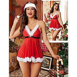Avidlove Christmas Lingerie for Women Sexy Santa Outfits Lace Babydolls Mrs Claus Lingerie Plus Size
