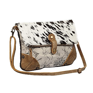 Myra Bag Coal Upcycled Canvas & Cowhide Fold-Over Crossbody Bag S-1304