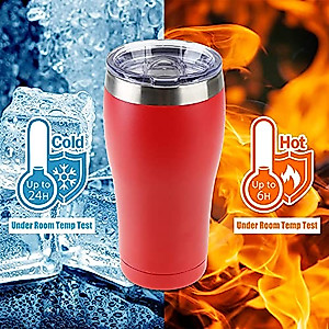 Tahoe Trails 20 oz Insulated Stainless Steel Tumbler with Slider Lid, Vacuum Insulated Double Wall Coffee Travel Mug Cup, Great for Cold or Hot Drinks, Red
