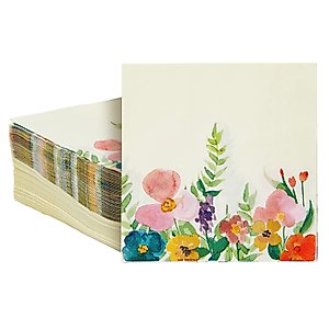 Juvale 100 Pack Vintage Style Disposable Floral Paper Napkins, 2-Ply, 6.5x6.5”, Napkins for Garden Bridal Shower, Tea Party, & Wedding