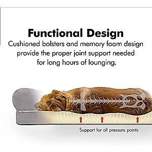 Friends Forever Memory Foam Orthopedic Dog Bed Lounge Sofa, Machine Washable Removable Cover, Premium Extra Soft Faux Suede Edition, Indoor Calming Couch Mattress With Bolster Rim , Khaki Beige Large