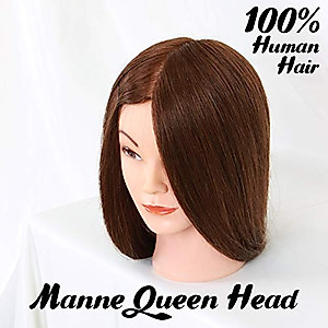 Mannequin Head with Human Hair - 20-22" Cosmetology Mannequin Head with 100% Real Human Hair for Braiding Practice Cutting - Manikin Head with Human Hair for Hairdresser (Brown)
