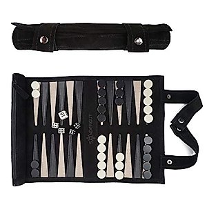 Sondergut- Backgammon - Genuine Leather Backgammon - Travel Backgammon (Black)
