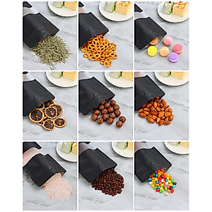 Larzack Smell Proof Bags for Food Storage, Resealable Mylar Bags with Matte Window, Foil Pouch Stand Up Sealable Bags for Packaging (Black, 3.5 * 5.1in)