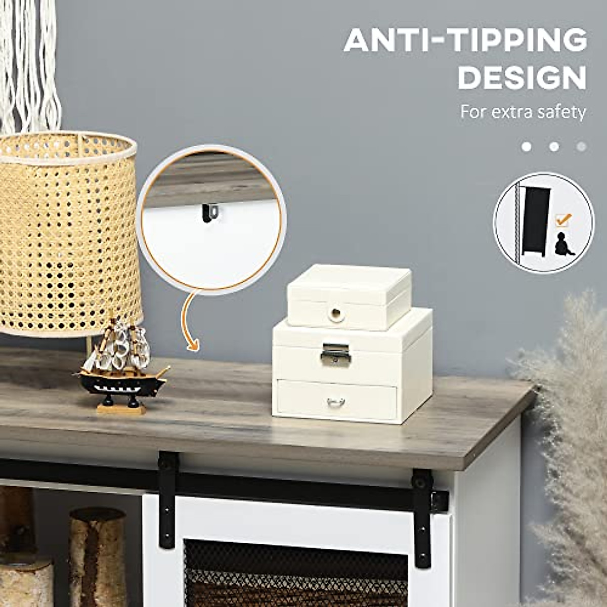 HOMCOM Farmhouse Kitchen Sideboard, Buffet Cabinet with Sliding Barn Door and Adjustable Shelves for Living Room, White