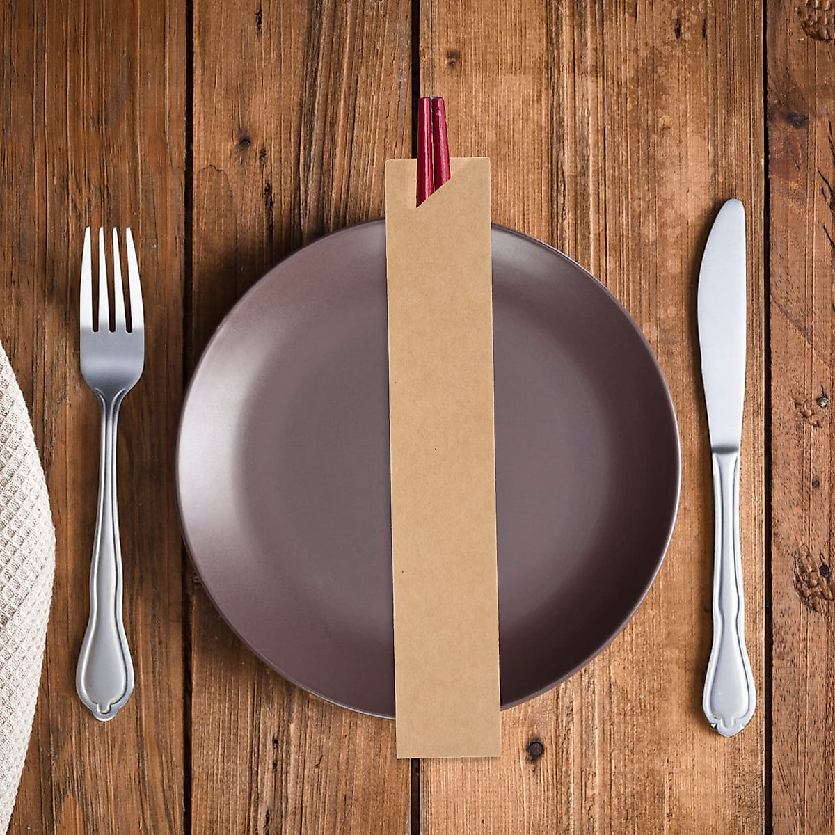 Disposable Chopsticks Silverware Sleeves 200Pcs Chopsticks Takeout Sleeve, Chopsticks Paper Bag, Disposable Chopsticks Packing Sleeves ( Light Brown ) Disposable Chopsticks Brown Paper Bags