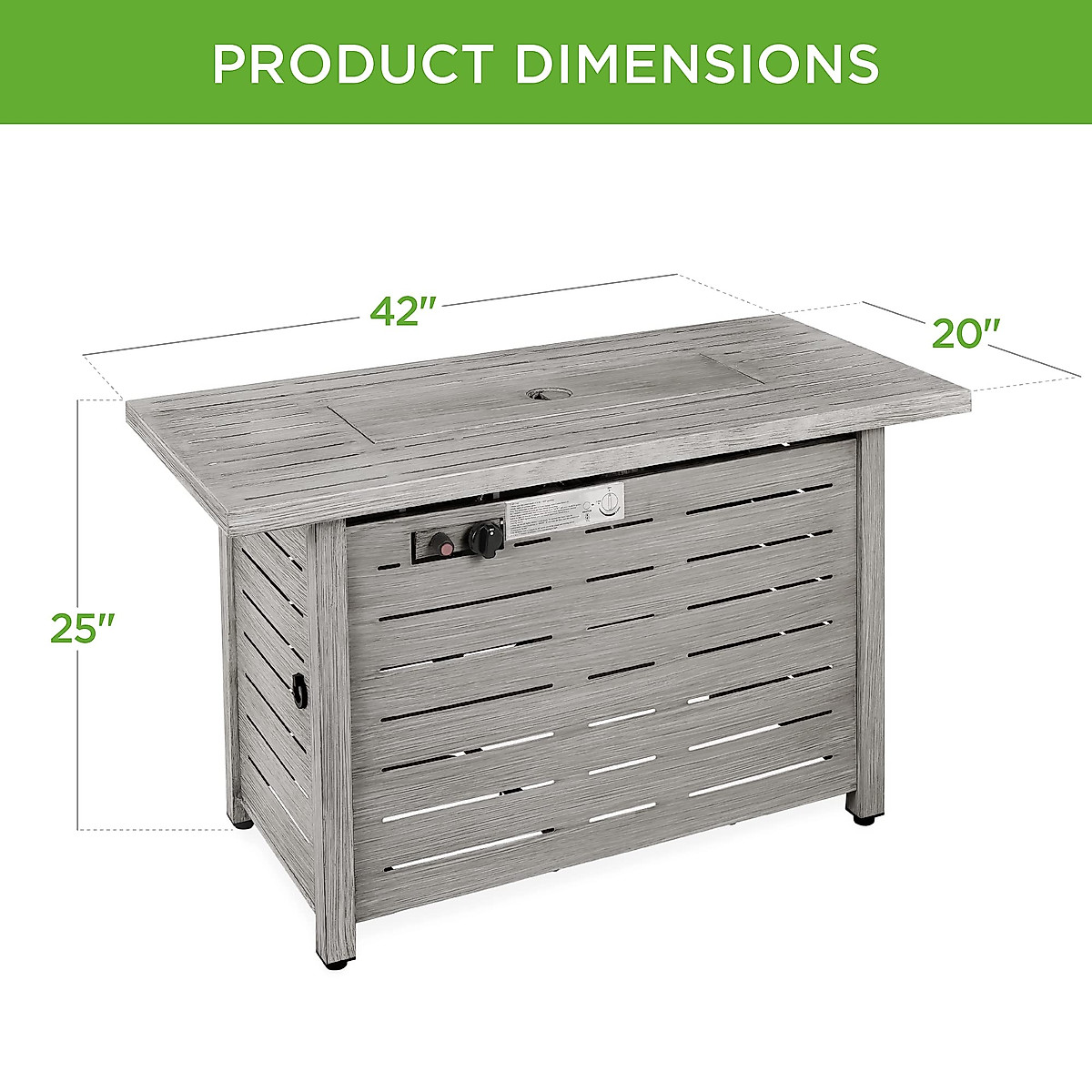 Best Choice Products Fire Pit Table 42in 50,000 BTU Rectangular Steel Propane Gas for Outdoor, Patio w/Burner Lid, Auto Ignition, Hideaway Tank Storage, Cover, Glass Beads - Gray