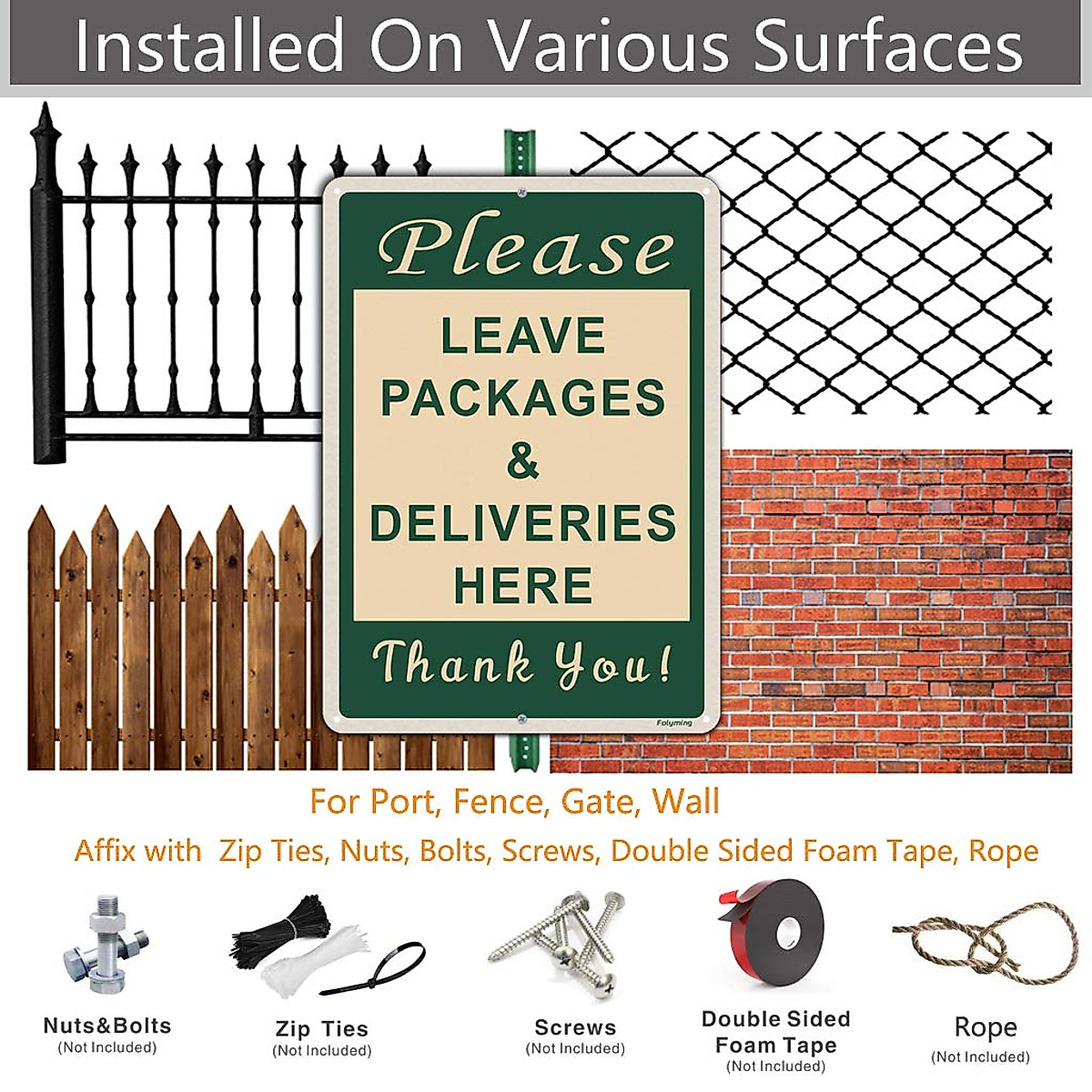 Please Leave Deliveries and Packages Here Thank You Signs 10 x 14 Inches Package Delivery Sign, Metal Reflective Sturdy Rust Aluminum Waterproof Easy to Install