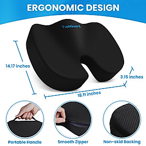 TushGuard Seat Cushion, Office Chair Cushions, Car Seat Cushion, Non-Slip Sciatica & Back Coccyx Tailbone Pain Relief Chair Pad, Memory Foam Butt Pillow for Computer Desk, Office Chair