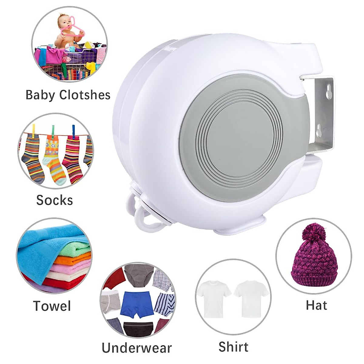 Retractable Clothesline 2x49 Feet Outdoor Indoor, Dual Heavy Duty Clotheslines for Laundry Drying, Wall-Mounted Portable Easy Installation Washing Lines Rope (White-98FT)