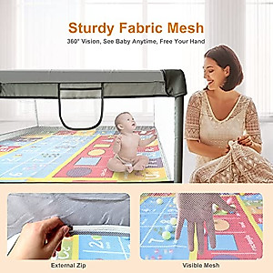 Global V-Bien Baby Playpen, 79" X 71" Extra Large Baby Play Yards with Mat, Safety Play Pens for Babies and Toddlers, Indoor&Outdoor Baby Girl Fence Play Pin Area with Zipper Gate/Visible Mesh