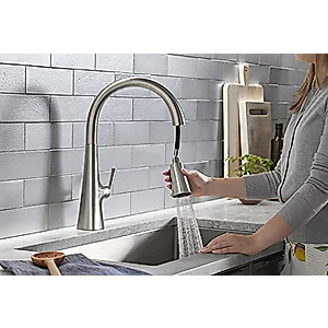 KOHLER 22062-VS Graze Pull-Down Kitchen Sink Faucet with Three-Function Sprayhead, Kitchen Faucet with Sprayer, Vibrant Stainless
