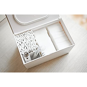 Yamazaki Home Veil Cotton Case - Large Bathroom Skincare Storage Container & Makeup Removal Organizer Bin with Lid - Abs Plastic