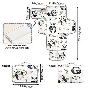Bulletgxll Cute Panda Portable Diaper Changing Pad Waterproof Changing Pad with Baby Tissue Pocket and Magic Stick for Newborn Baby.