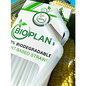 BIOPLANT 100 Pack Plant-based Corn Biodegradable Straws. Flexible Bendable Bendy Straws, Plastic-Free disposable straws. Eco Friendly alternative to Plastic Straws & Not Soggy like Paper Straws