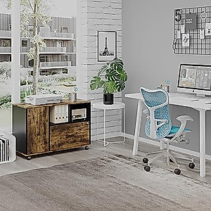 Wood File Cabinet with Lock, 1-Drawer Wooden Office Lateral Filing Cabinet on Wheels Mobile Printer Stand with Open Storage Shelf for Letter/Legal/A4 Size Files (Wood)