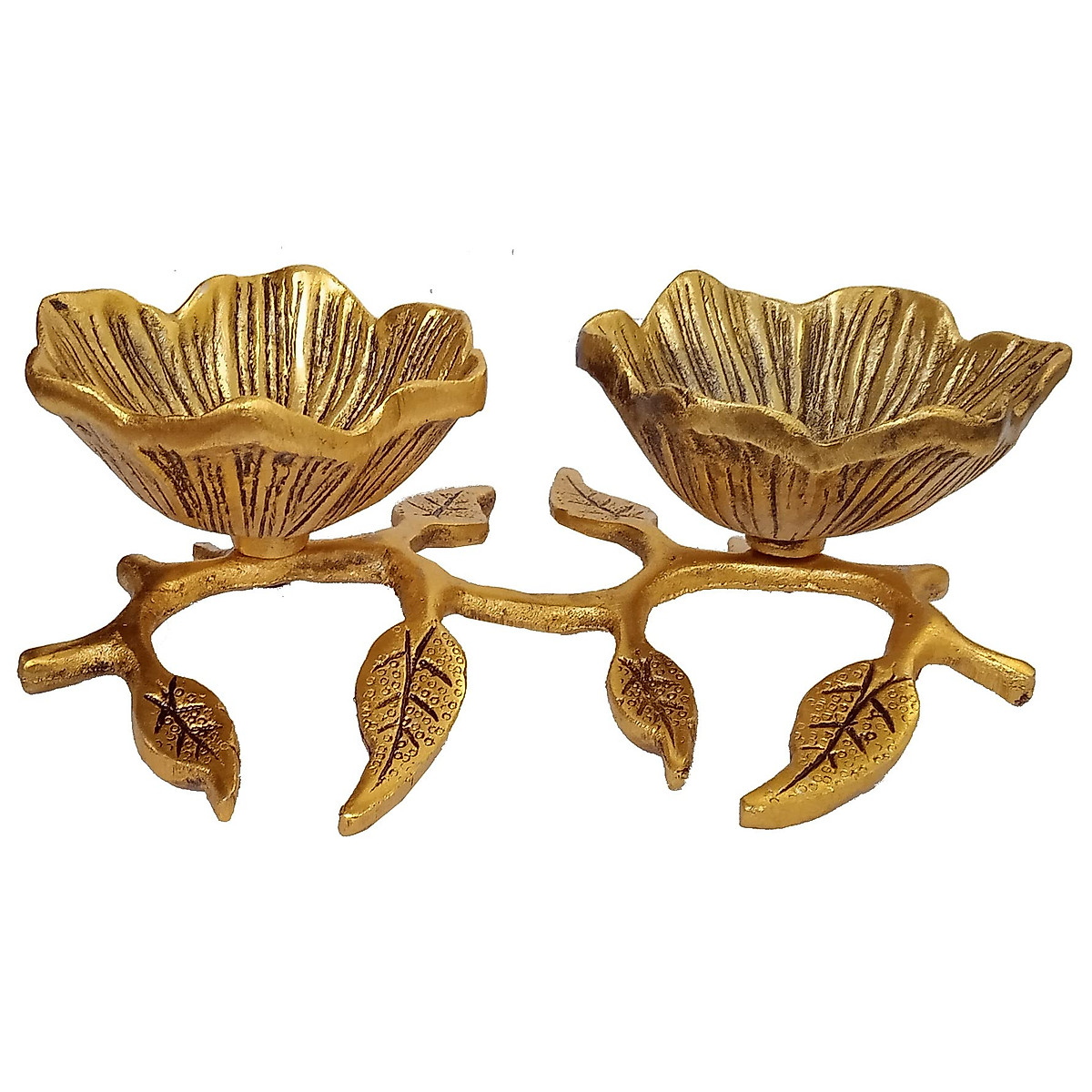 Purpledip Metal Serving Bowls Set: Flower Design Tray Platter,Gold (12514)