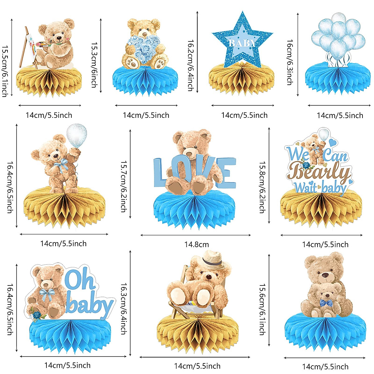 10 Pcs Bear Baby Shower Party Supplies Bear Honeycomb Centerpieces for We Can Bearly Wait Baby Party Decorations Table Honeycomb for Boys Kids Gender Reveal Baby Shower Wedding Birthday Party Favors