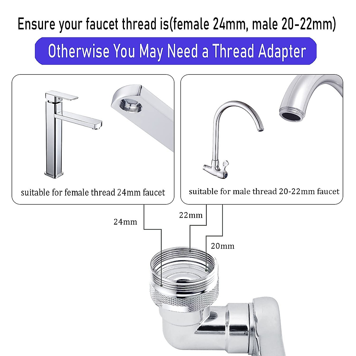 IKKEMO 1080° Rotating Faucet Aerator Extender, Large-Angle Water Nozzle Faucet Adapter, Universal Splash Filter Kitchen Tap Extension, Faucets Bubbler for Kitchen and Bathroom Sink Faucet