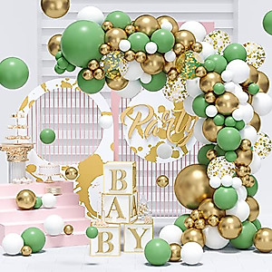 RHGBINLI Sage Green Gold Balloon Garland Kit 90pcs 18Inch 12Inch 10Inch 5Inch with Olive Green Metallic Chrome Gold and Gold Confetti Balloons for Bridal Shower Birthday Party Graduation Decorations