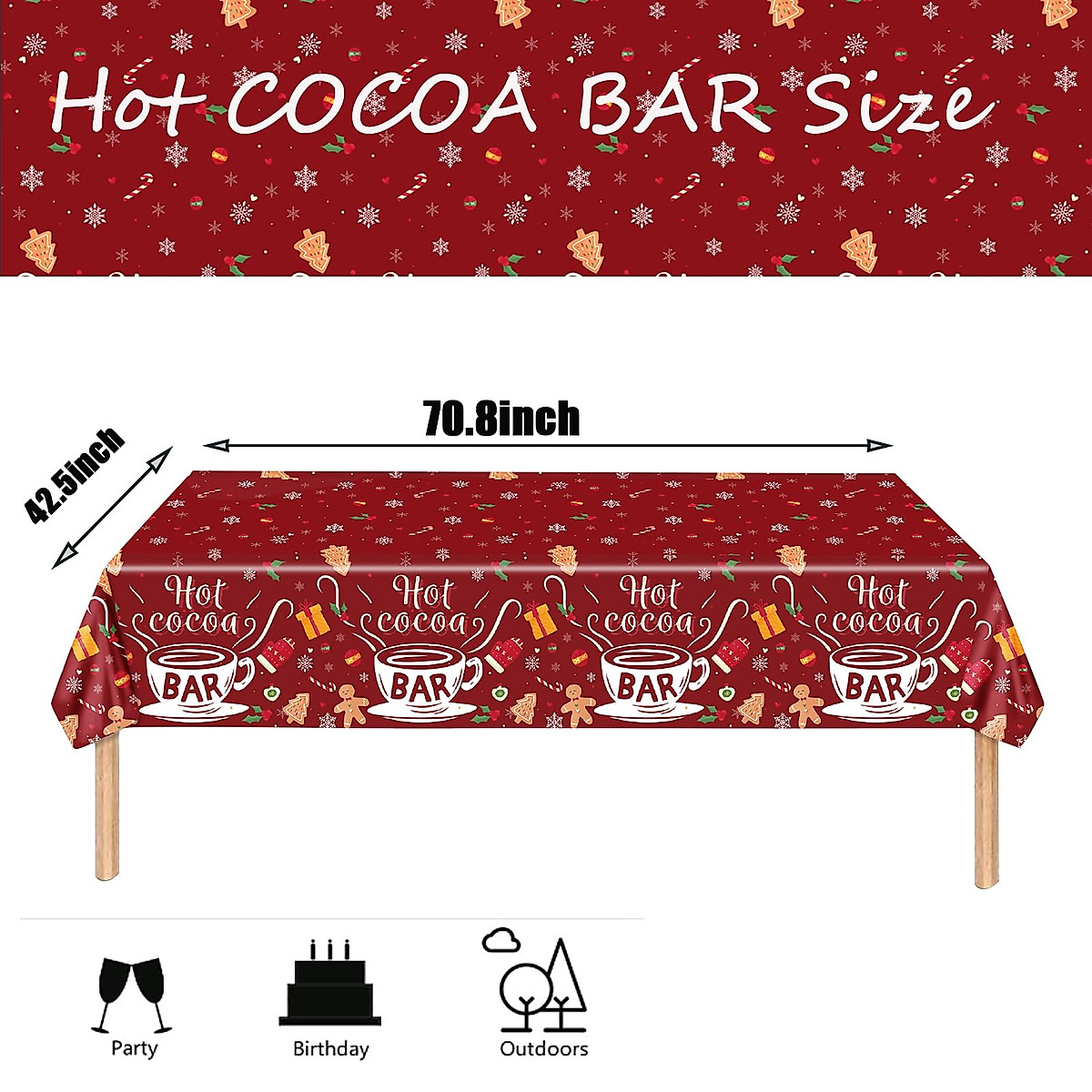 Akide Hot Cocoa Bar Tablecloth 3 Pack Disposable Christmas Table Cloth Rectangle for Christmas Party Winter Wonderland Birthday Baby Shower It's Cold Outside New Year Party Decorations (Red)