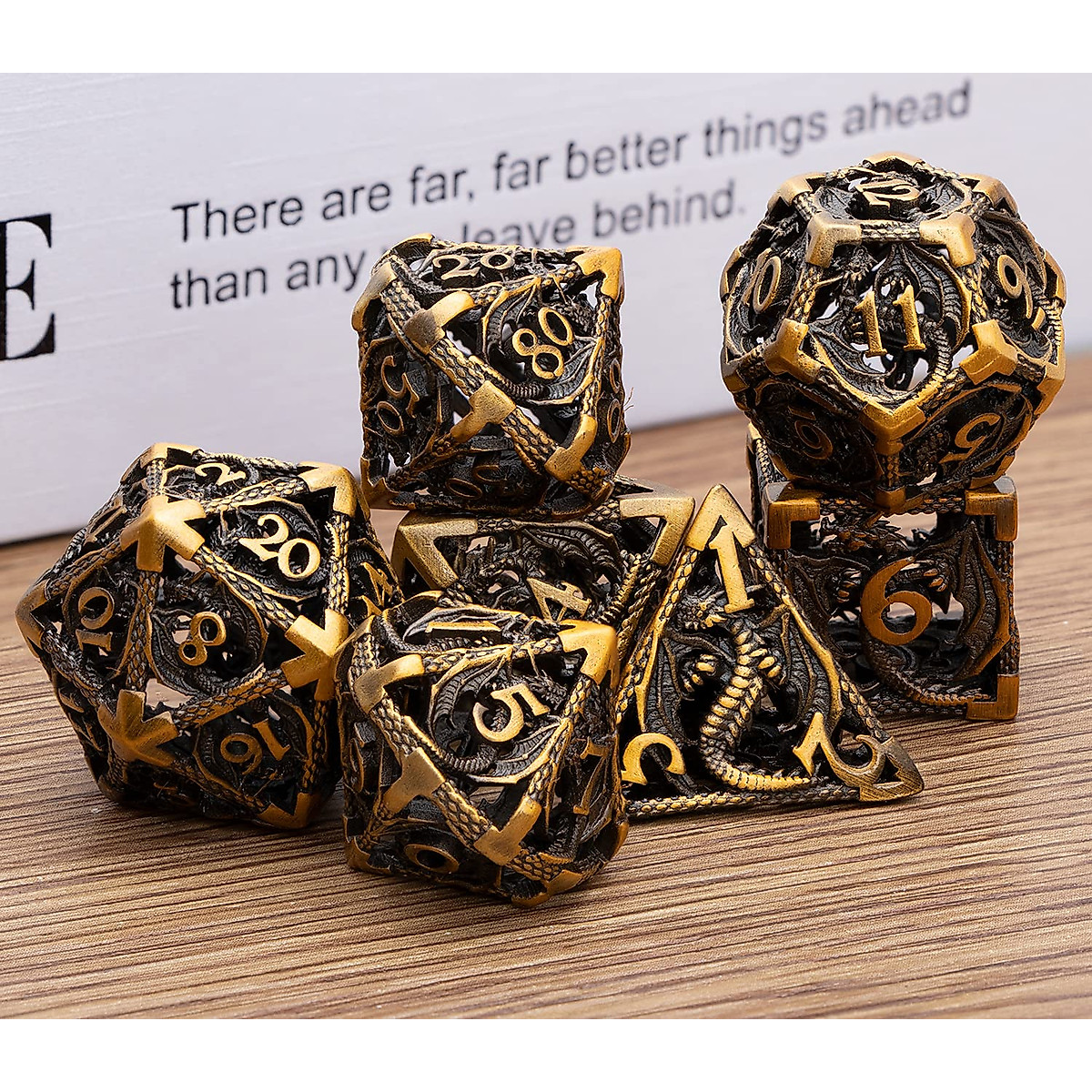 Dungeons and Dragons Dice ARUOHHA DND Metal Dice Set D and D Dice for Pathfinder MTG Board Games Role Playing Dice Hollow Polyhedral Dice D&D Dice with Gift Box D20 D12 D10 D8 D6 D4 (Ancient Bronze)