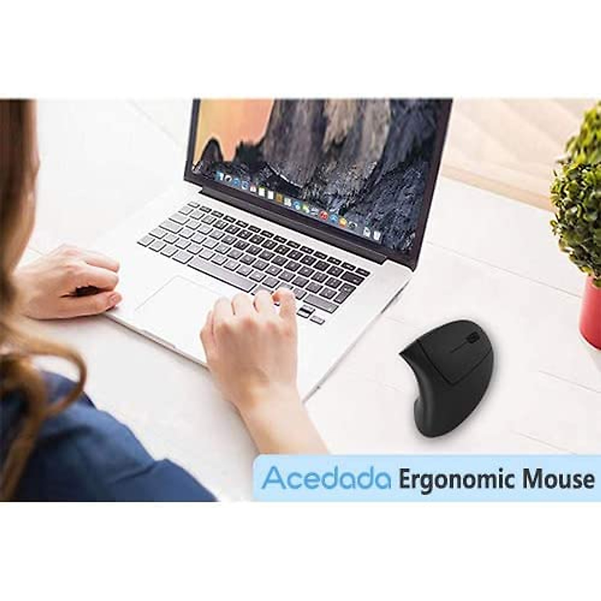 Acedada Ergonomic Mouse, Vertical Wireless Mouse, Rechargeable Optical Ergo Mice, 800/1200 /1600 DPI, 5 Buttons for Laptop, Desktop, PC, MacBook - Black