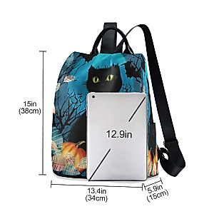 ALAZA Halloween Cat Pumpkin Lovely Women Backpack Anti Theft Back Pack Shoulder Fashion Bag Purse