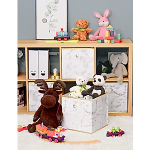 MYTHAUS Storage Cubes Fabric Bins - Foldable Cube Storage Bin,Closet Organizer with Decorative Knob,Dual Handles Storage Basket,13 Inch for Nursery/Home Office/Closet 4 Pack(White Marble)