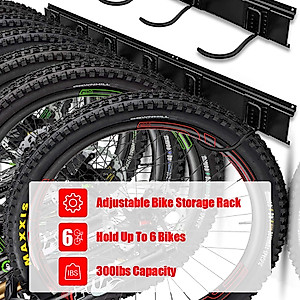 WALMANN Bike Storage Rack, 6 Bike Hooks for Garage & Home Space Saving Wall Mount Vertical Bike Hangers Holds Up to 300LBS
