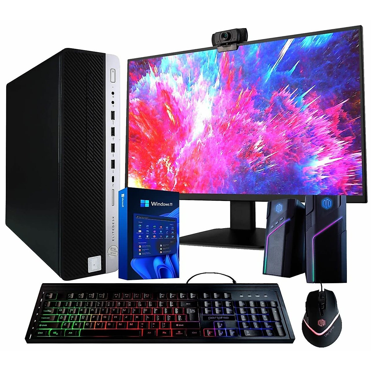 HP EliteDesk 800G4 Desktop Computer | Hexa Core Intel i5 (3.2GHz) | 16GB DDR4 RAM | 500GB SSD | 5G-WiFi & Bluetooth | 22in LCD Monitor | RGB Ultimate Desktop Kit | Windows 11 Pro (Renewed), Black