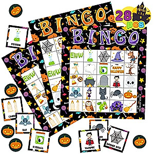 JOYIN 28 Halloween Bingo Game Cards (5X5) for Kids Halloween Party Card Games, School Classroom Games, Trick or Treating, Halloween Party Favors Supplies, Family Activity