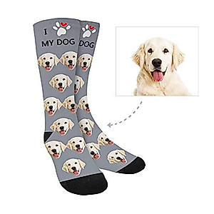 Custom Face Socks Prime I Love My Dog Cute Paw Crew Socks with Personalized Faces on Them