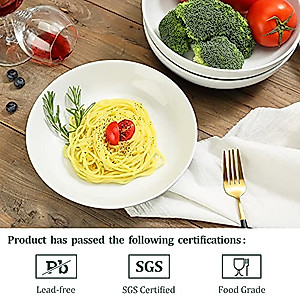 Yedio Pasta Bowls, 22 Ounces Porcelain Salad Bowls for Kitchen, Shallow Pasta Bowls Set, White Pasta Bowls, Microwave Dishwasher Safe, Set of 6