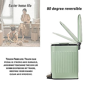 Trash Can 6 Liter/1.6 Gallon Stainless Steel with Step Pedal and Buffer Function Slim Rectangle Garbage Can Wastebasket Designed for Toilet, Kitchen, Office(Color:Green)