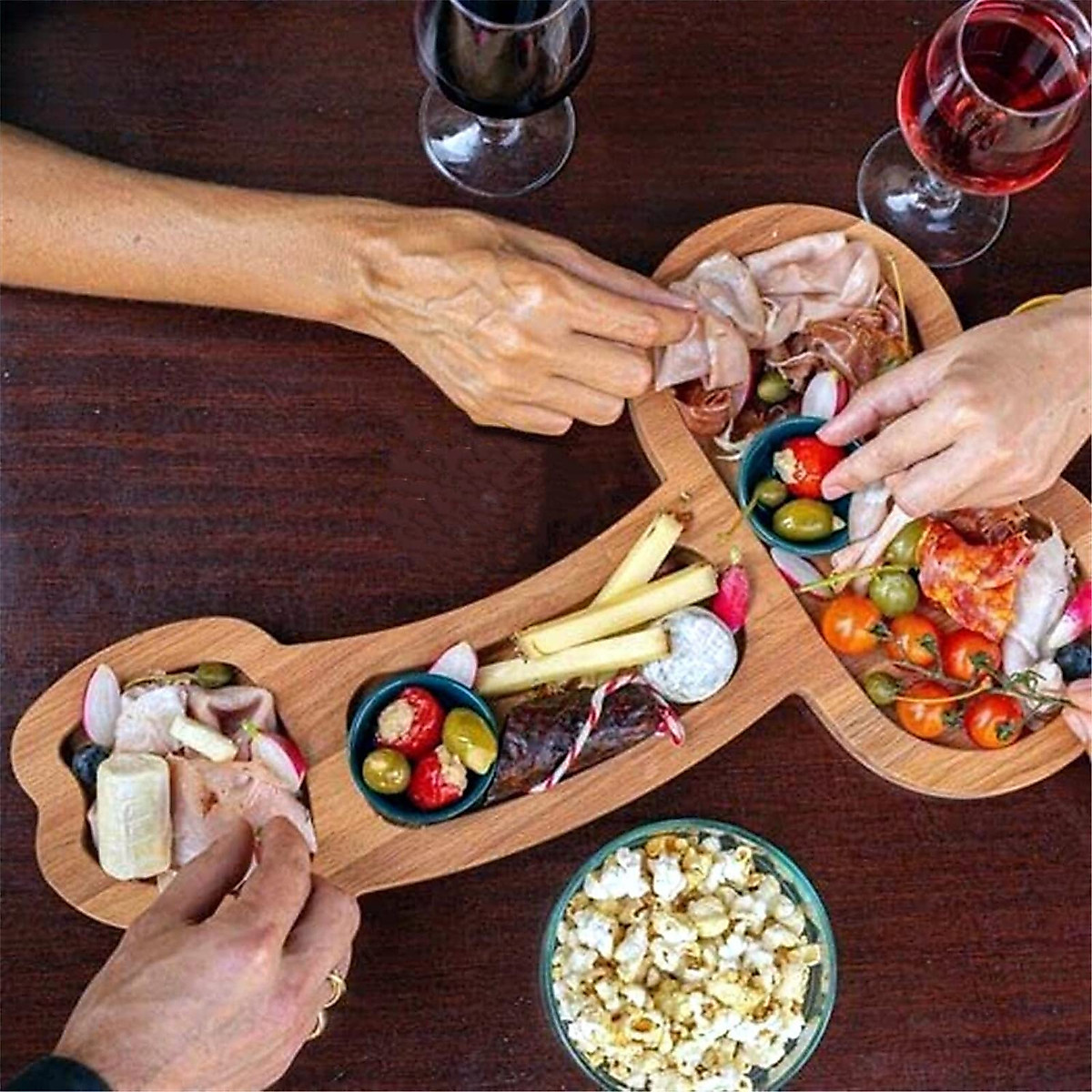 MOUMOUTEN Aperitif Board, Wood Cheese Tray Charcuterie Boards, 3 Large Spaces Cheese Tray Platter, Cutlery Kitchen Wine Meat Platter for Steak Deli Cake Aperitifs(Right)