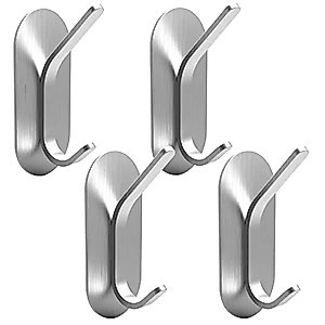 Adhesive Hooks Stick On Hooks - Stainless Steel Waterproof Wall Hangers Heavy Duty Hooks for Hanging Coat/Hat/Towel/Robe/Bathroom Hooks/4 Packs