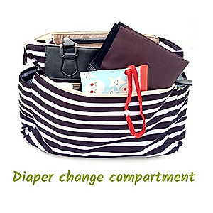 Prochel Diaper Bag Set Striped Crossbody Shoulder Tote Purse Black White (Black)